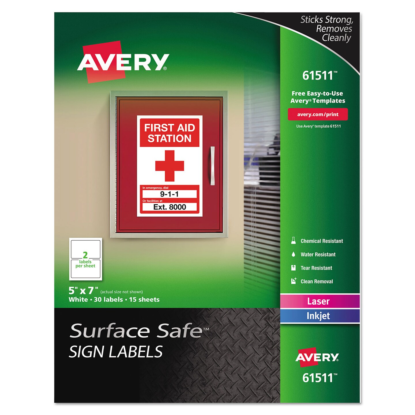 Avery Surface Safe Removable Label Safety Signs Inkjet/Laser Printers 5 ...