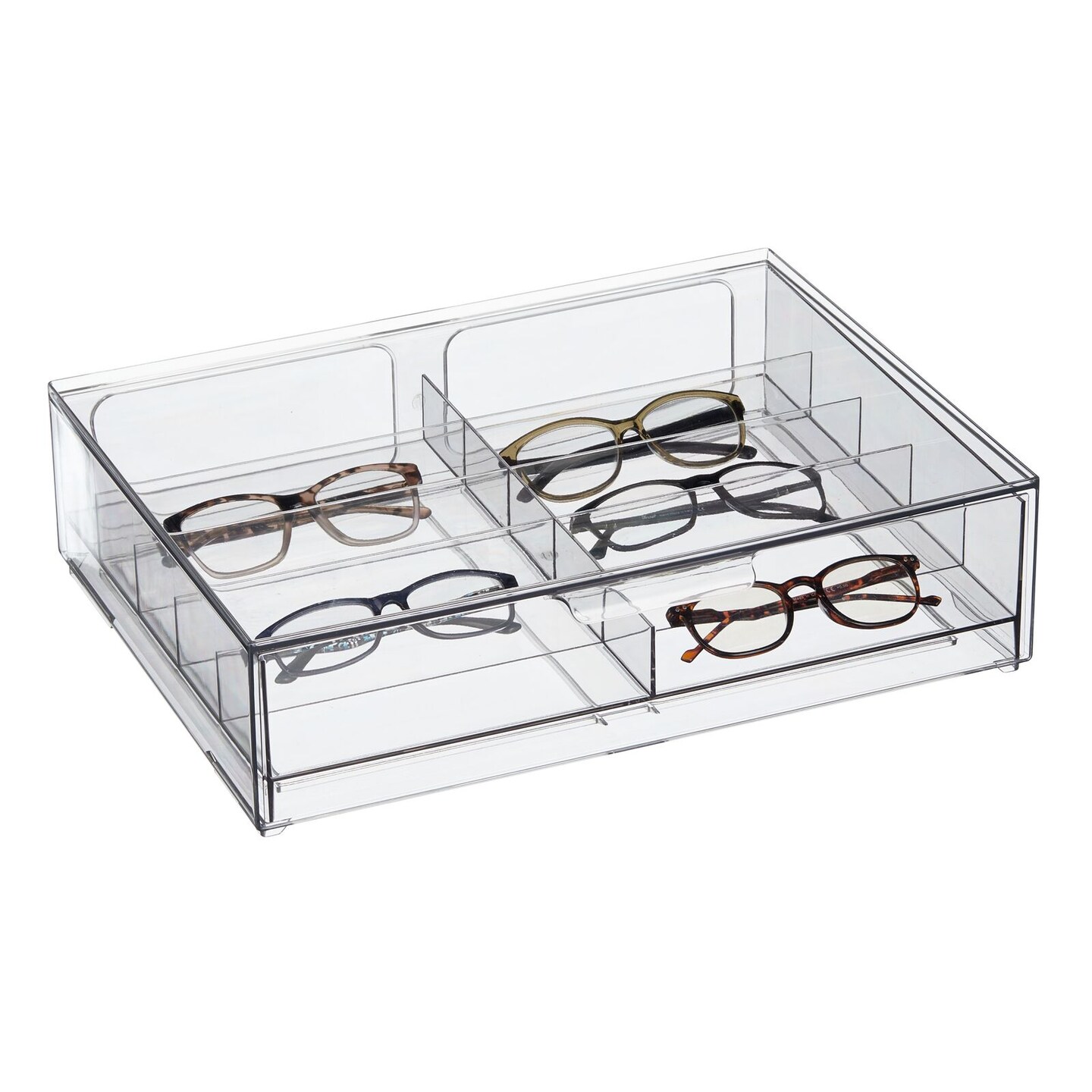 mDesign Wide Plastic Stackable Glasses Organizer Box with 2 Drawers ...