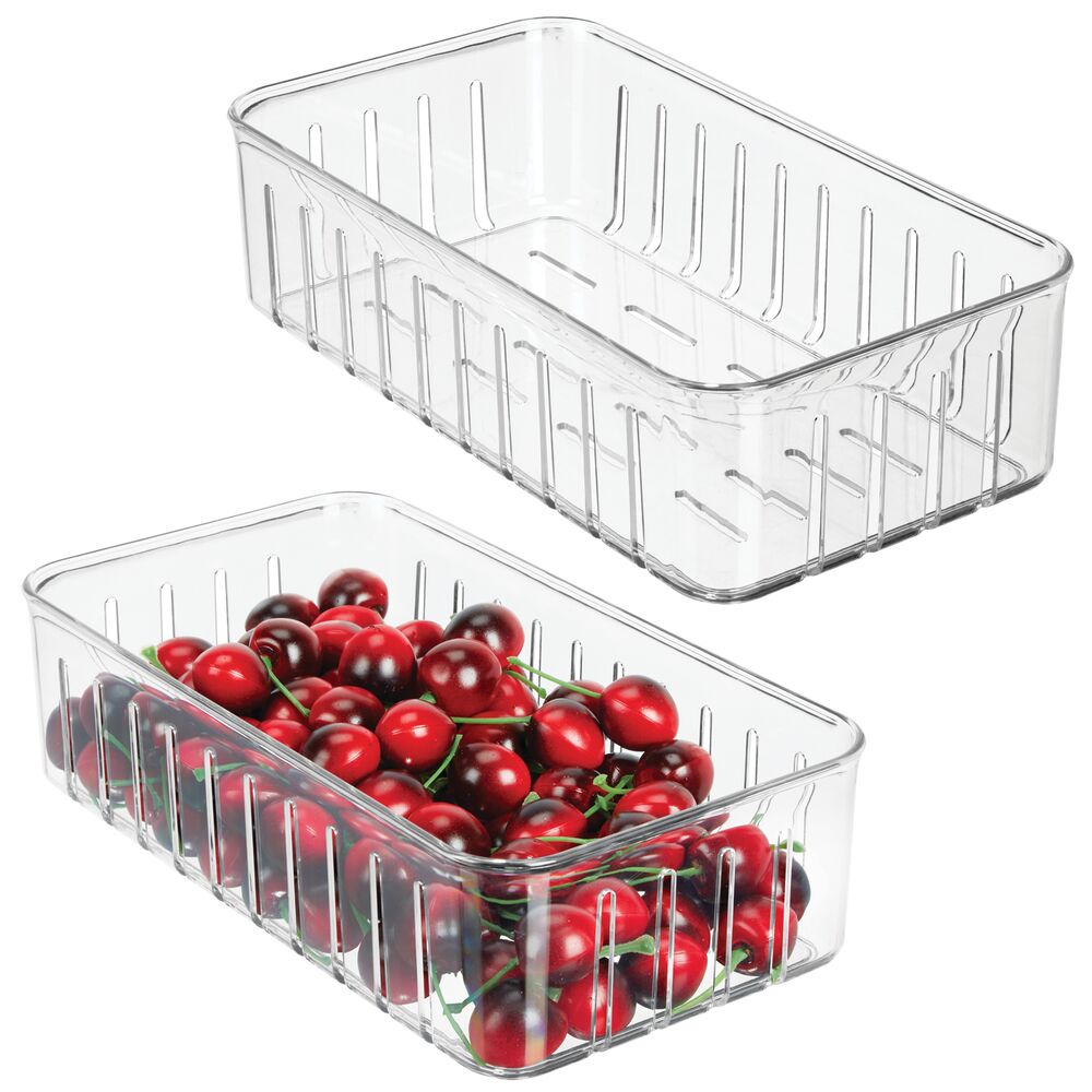 mDesign Vented Fridge Storage Bin for Fruit, Vegetables, 2 Pack - Clear ...