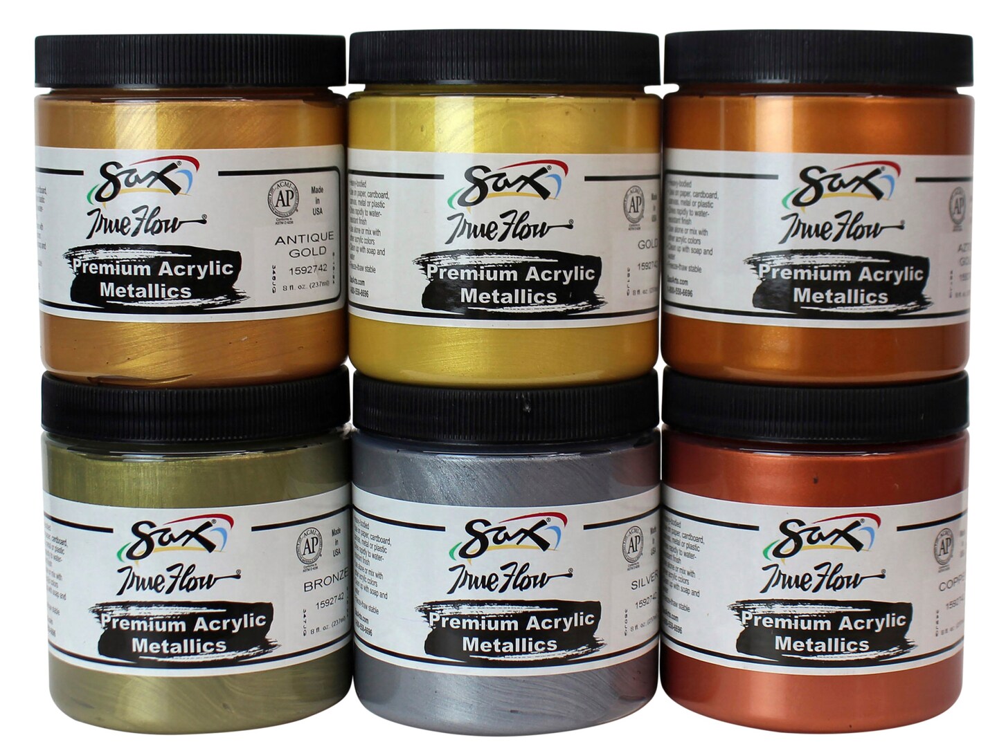 Sax Premium Heavy-Bodied Acrylic Paint, 8 Ounce Jars, Assorted Metallic ...