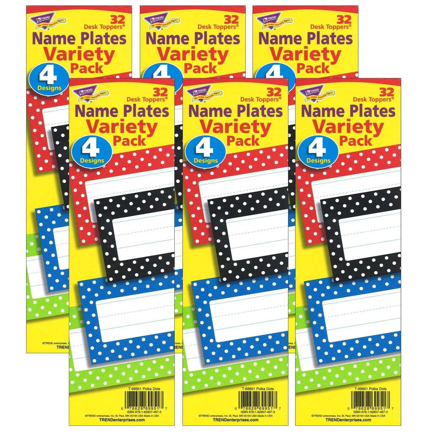 Polka Dots Desk Toppers® Name Plates Variety Pack, 32 Per Pack, 6 Packs ...