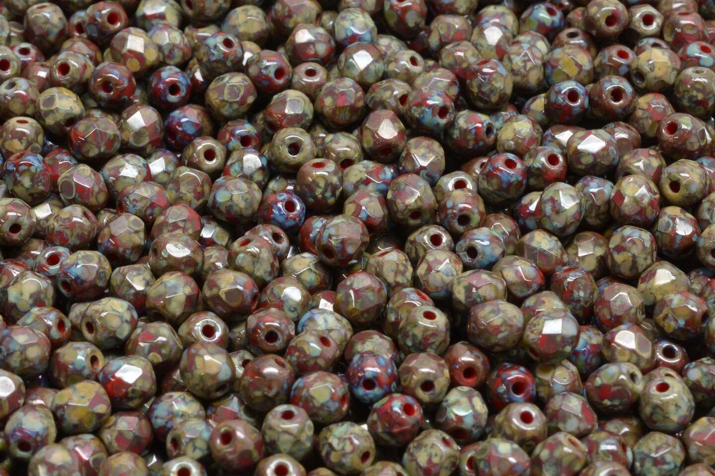 4mm Czech Fire Polish Beads, Red Dark Travertin, 50 pieces | Michaels