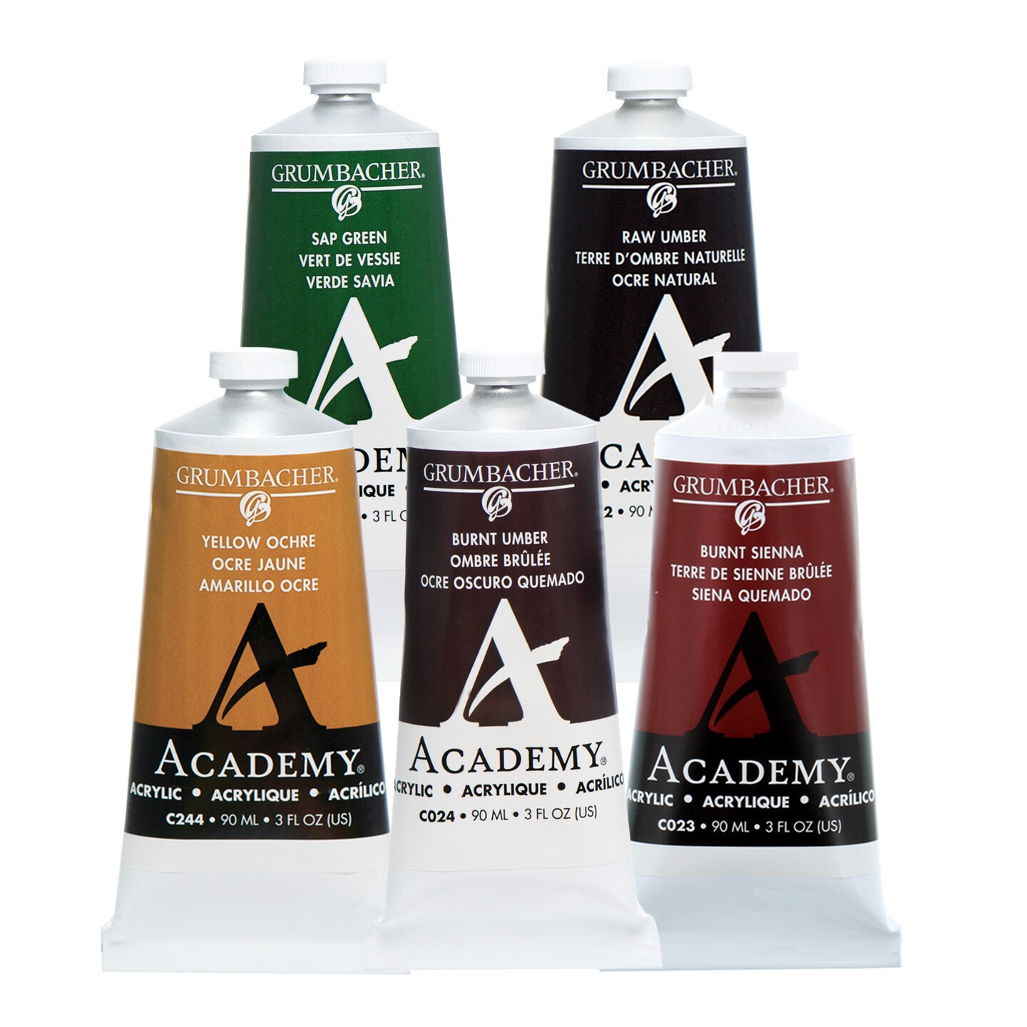 Grumbacher Academy Professional Acrylic Paint Set of 5 90ml Earth Tones ...
