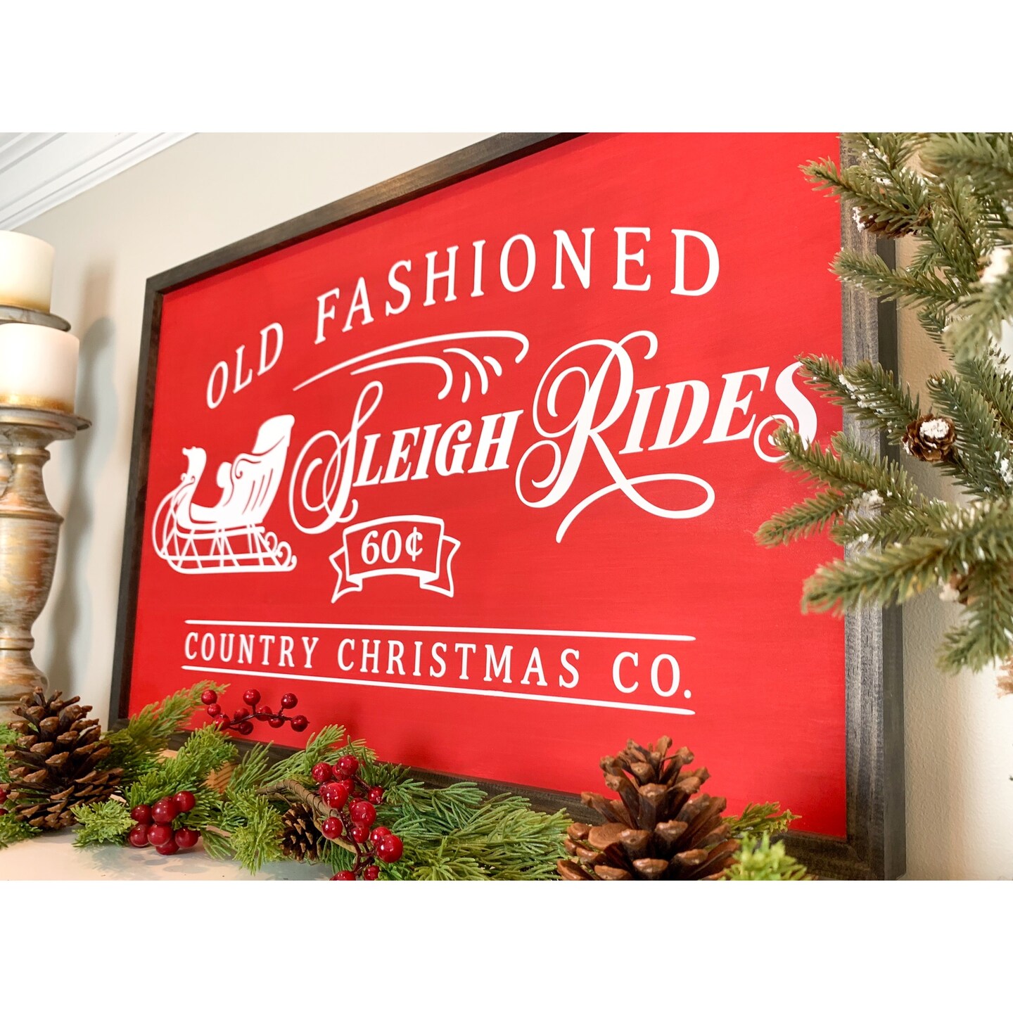 Rustic Holiday Home Decor | Farmhouse Style Christmas Sign | Red Sleigh ...