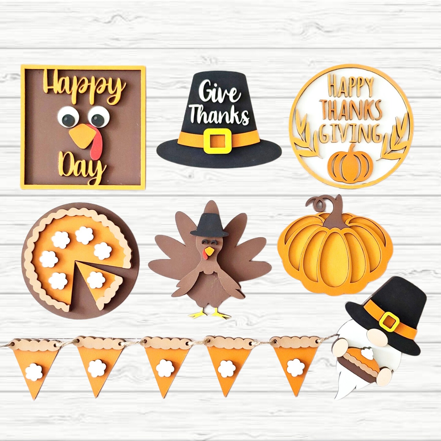 Thanksgiving Fall Tiered Tray Decor Pumpkin Pie Turkey Pilgrim Gnome ...