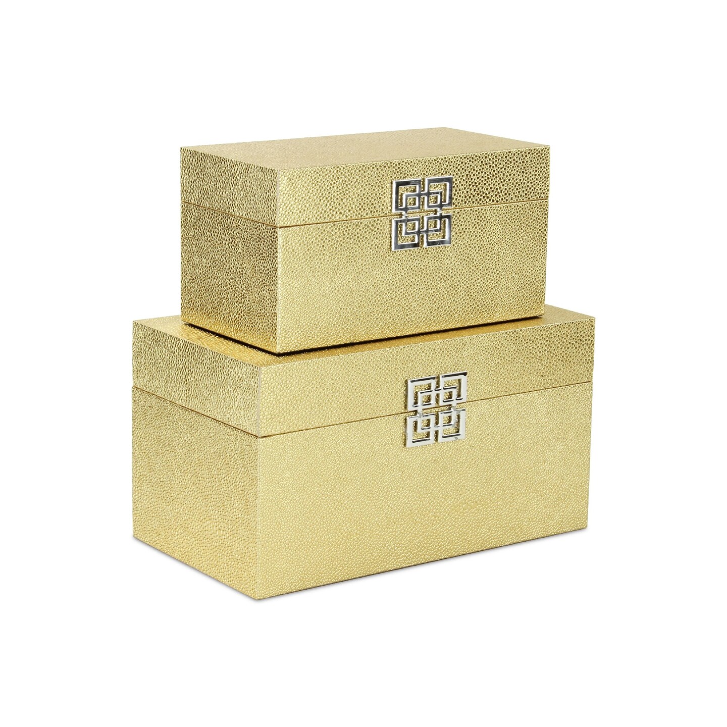 Contemporary Home Living Set of 2 Gold Rectangular Shagreen Boxes 12 ...