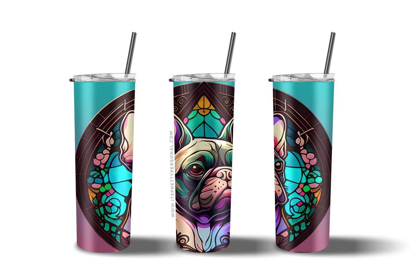#469 CLEAR- 20oz - Stained Glass Frenchie 9.4" x 8" Pattern Vinyl Wrap ...