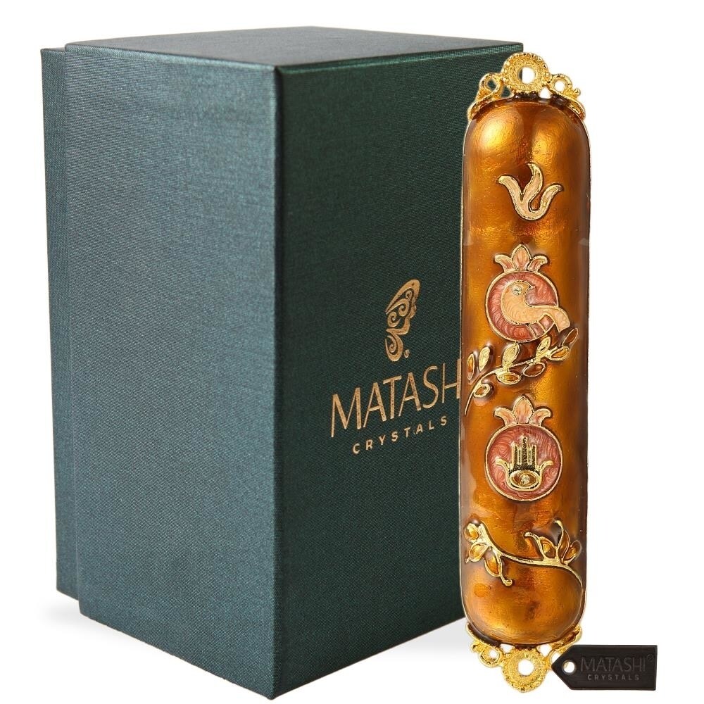Hand Painted Enamel Mezuzah Embellished With A Dove And Hamsa Design ...