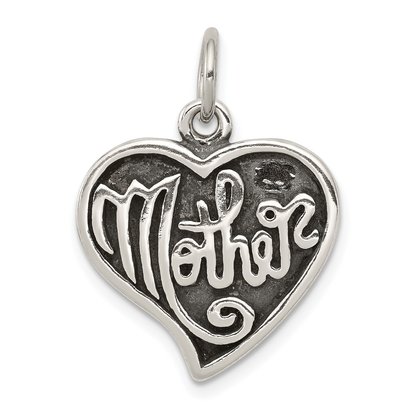 Sterling Silver Antiqued Mother Heart Charm Pendant Jewerly 23mm x 19mm ...