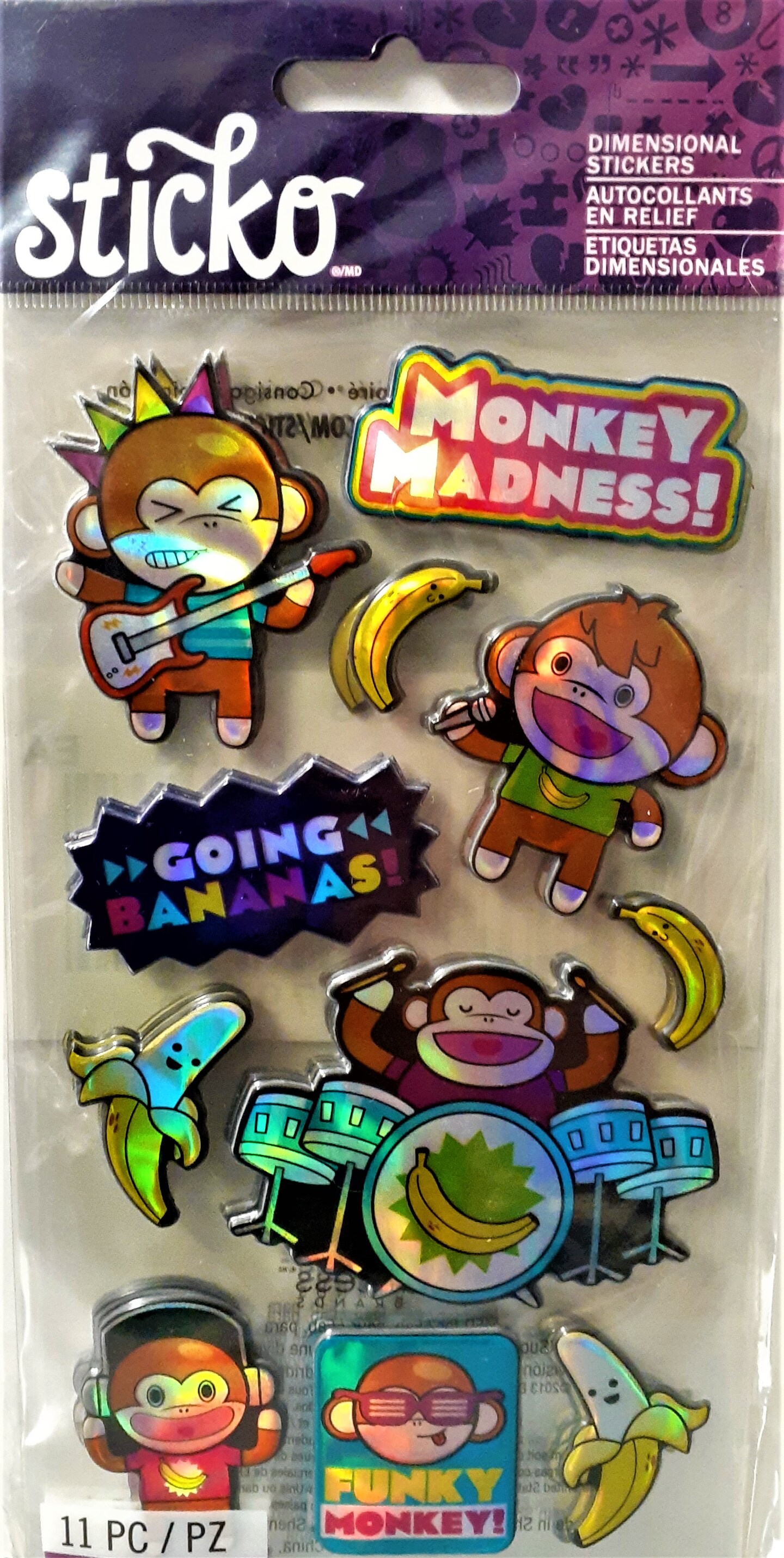 Sticko Monkey Musicians Puffy Metallic Dimensional Stickers | Michaels