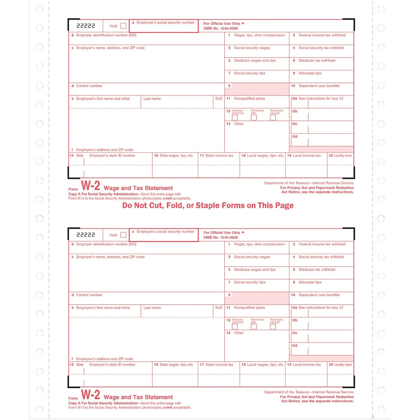 TOPS W 2 Tax Forms for Dot Matrix Printers/Typewriters 4 Part 24 Sets ...