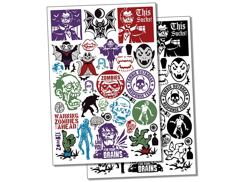 Zombies Vampires Werewolf Halloween Monsters Temporary Tattoo Water ...