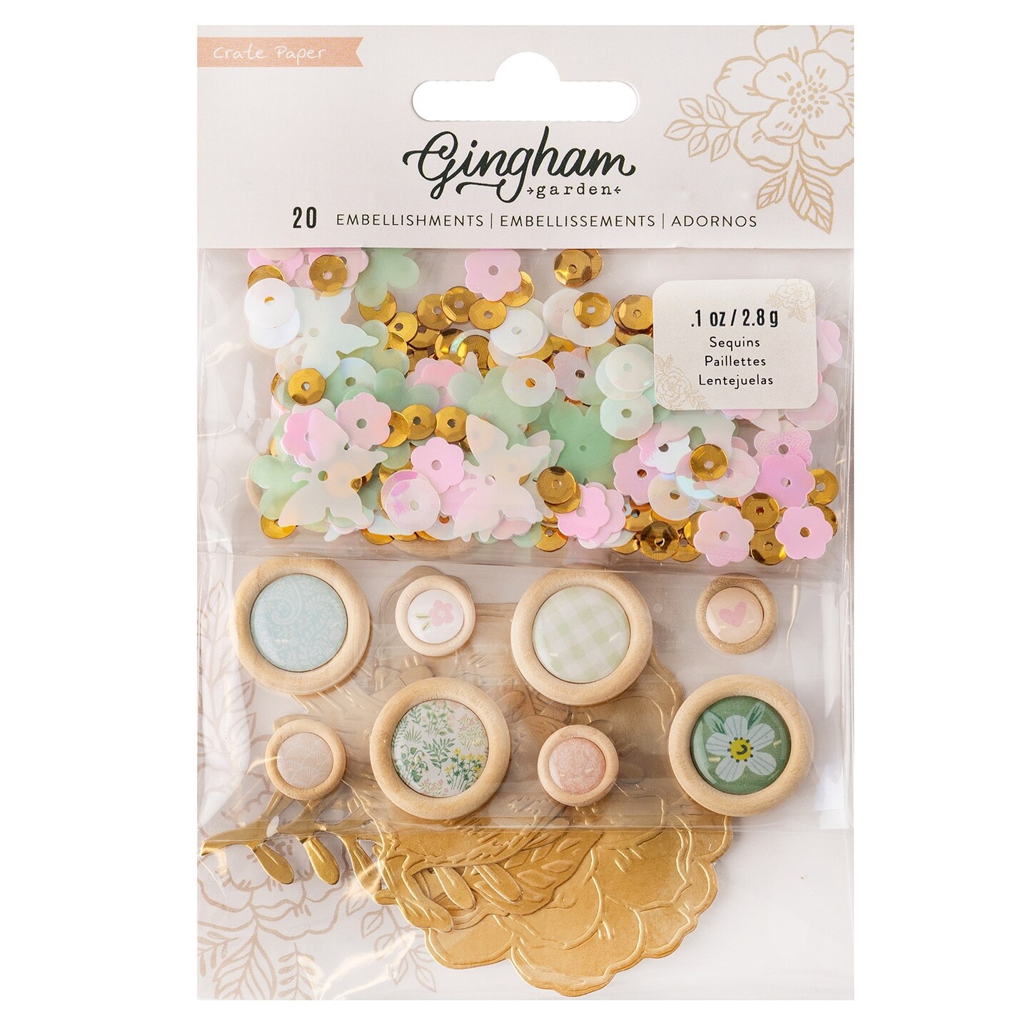 Gingham Garden Embellishment Buttons 20/Pkg-W/Gold Foil | Michaels
