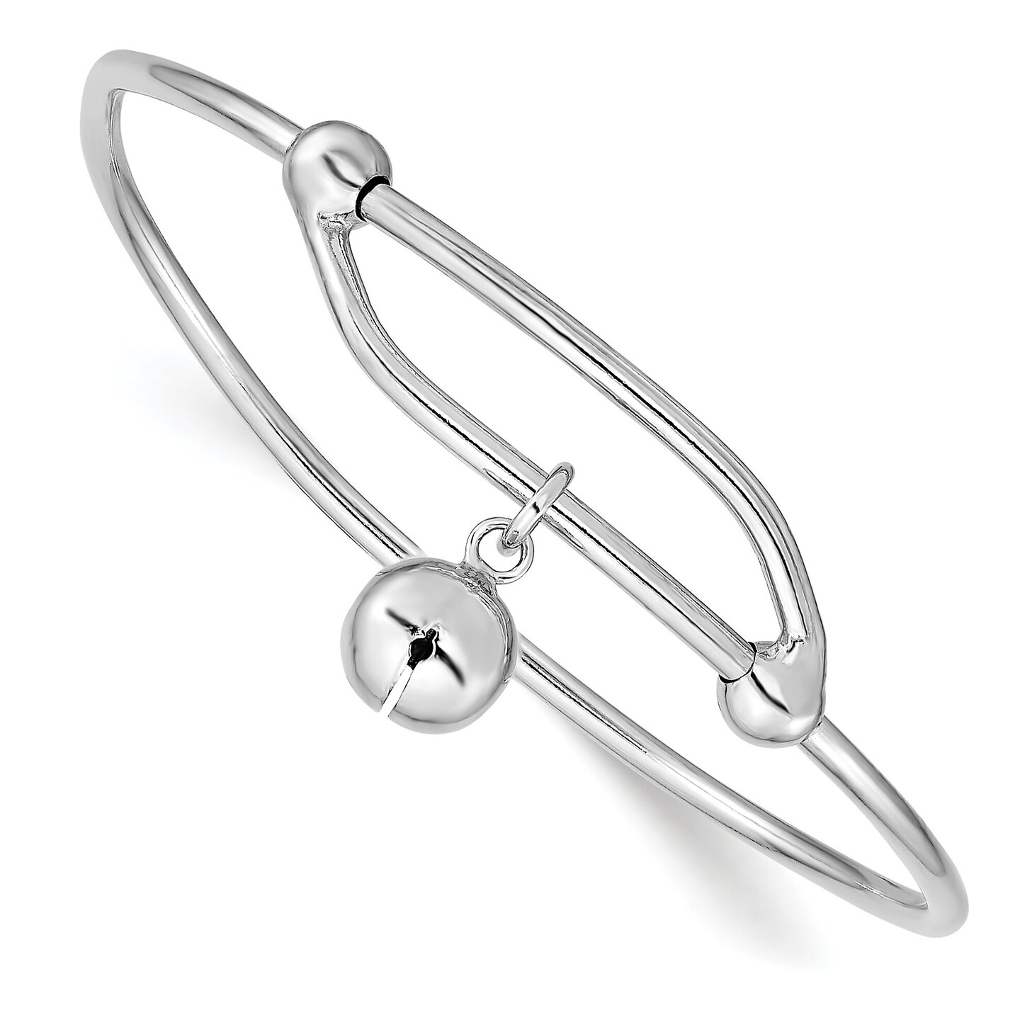 Sterling Silver Rhodium Plated Polished Jingle Bell Baby Bangle ...