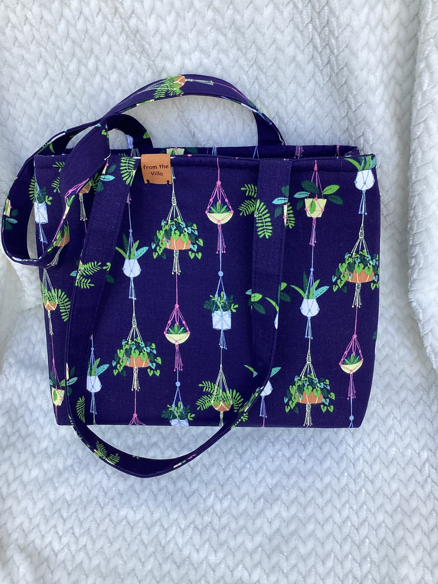 Navy Hanging Plants Handbag, Purse, Sturdy Canvas, Tote, Shoulder ...