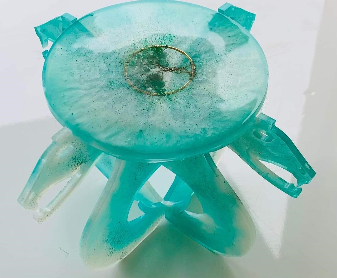 White and Green or Teal Tree of Life Snake Decorative Alter Table ...