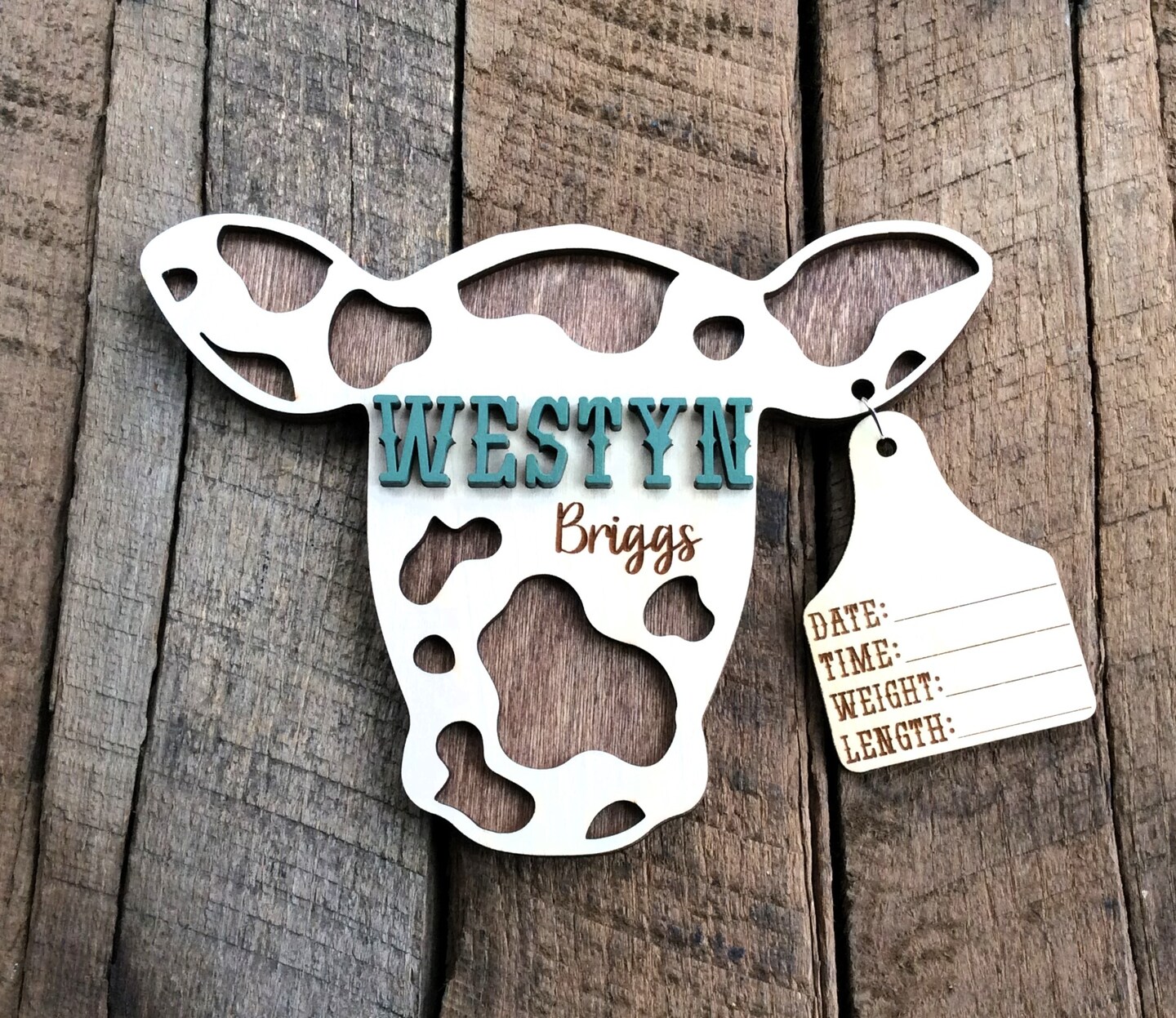 Cow Baby Birth Stats Sign, Cow Tag Baby Name Sign, Monthly Milestone ...