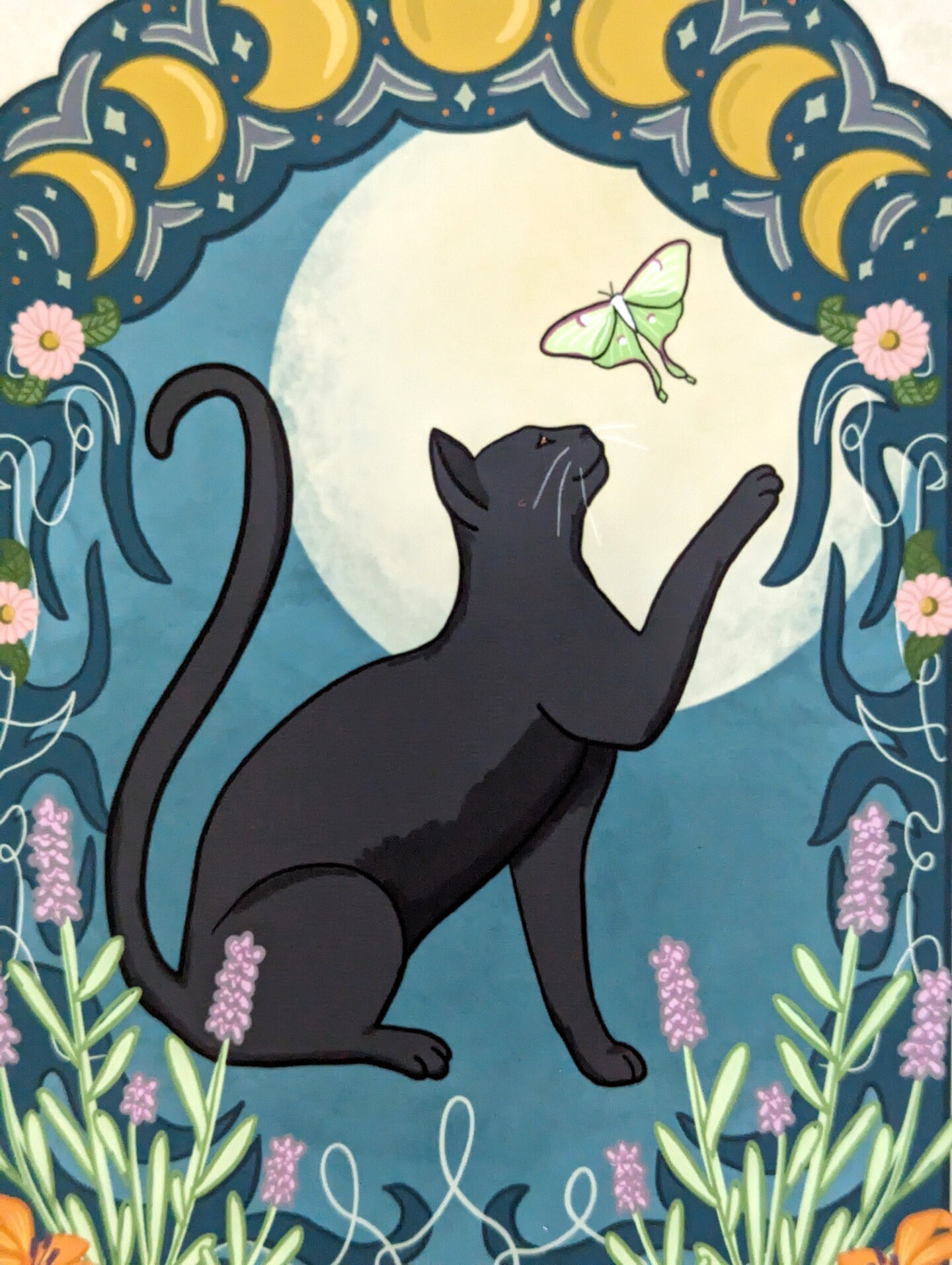 Witchy Black Cat Moon Phase Art Print (Print Only) | MakerPlace by Michaels