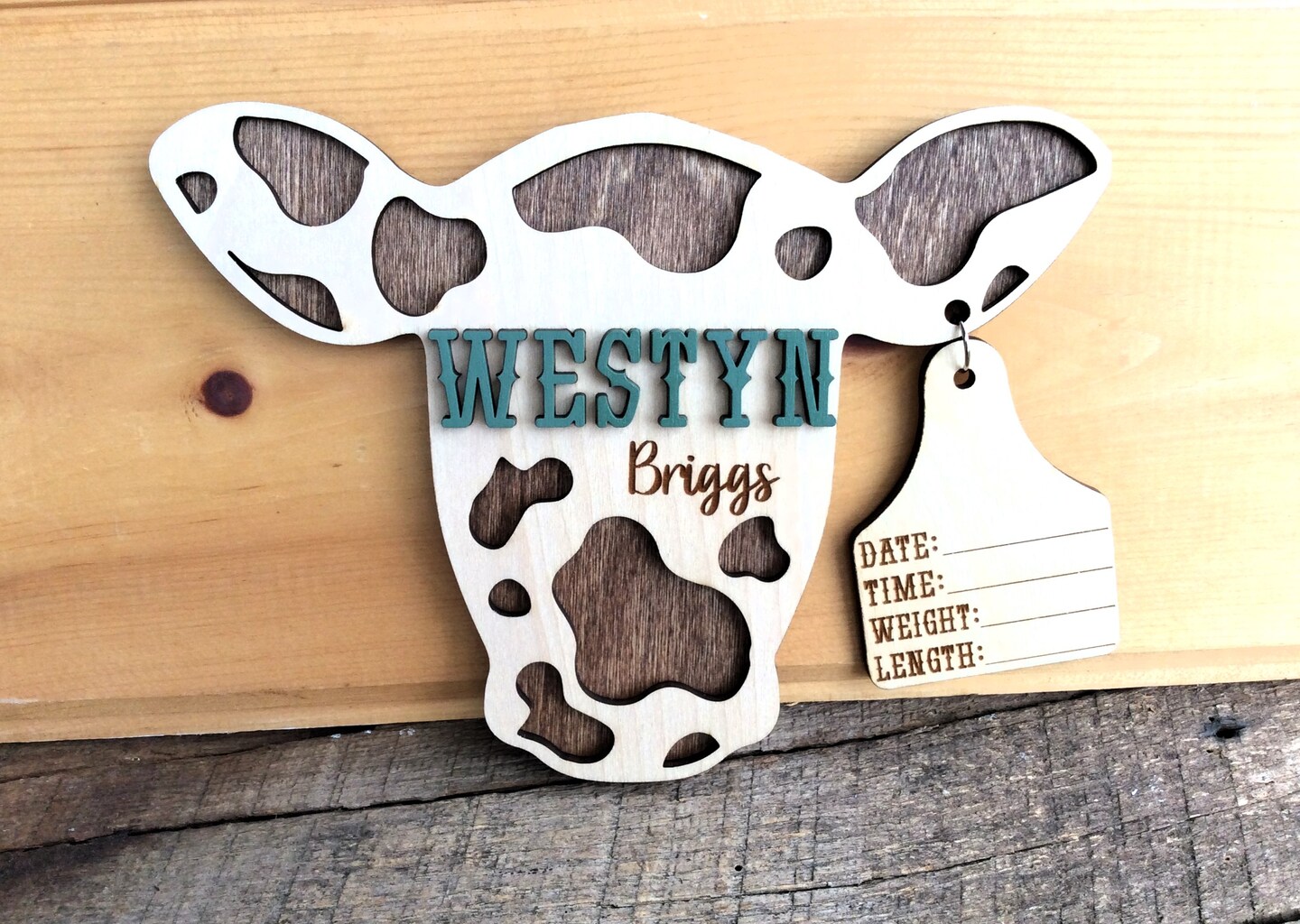 Cow Baby Birth Stats Sign, Cow Tag Baby Name Sign, Monthly Milestone ...