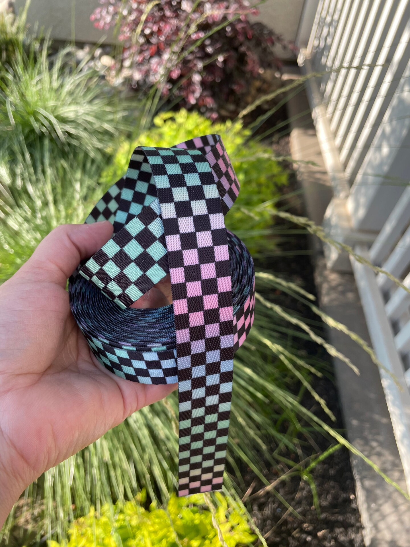 Mint/blue/pink/purple check 1” Seatbelt Webbing | Michaels