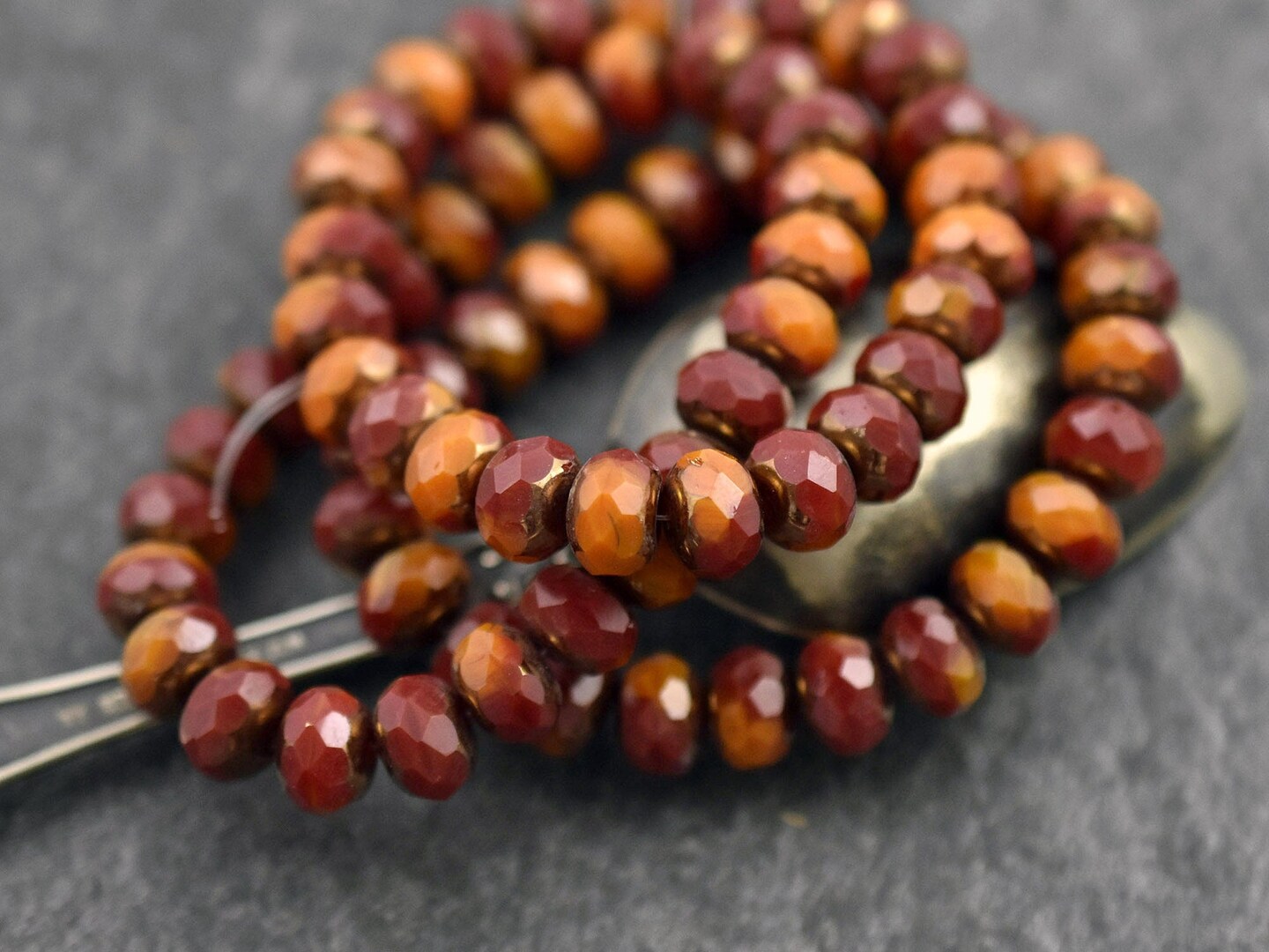 *25* 6x8mm Bronze Washed Blended Red & Orange Opaline Fire Polished ...