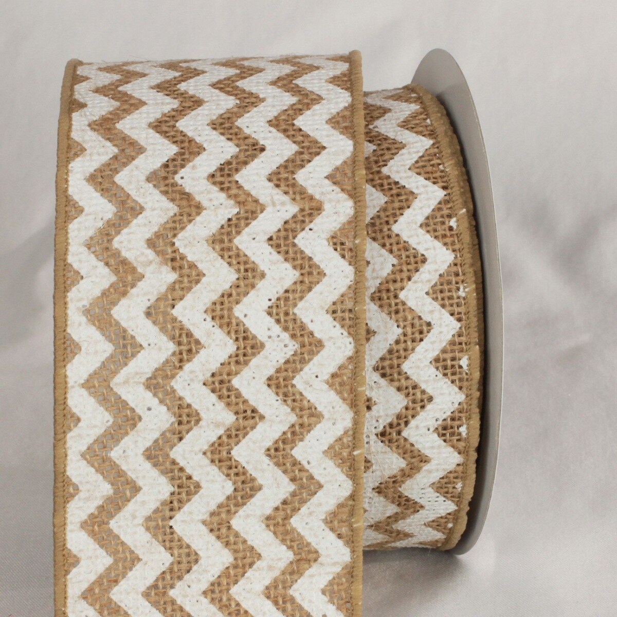 The Ribbon People Tan and White Burlap Chevron Print Wired Craft ...