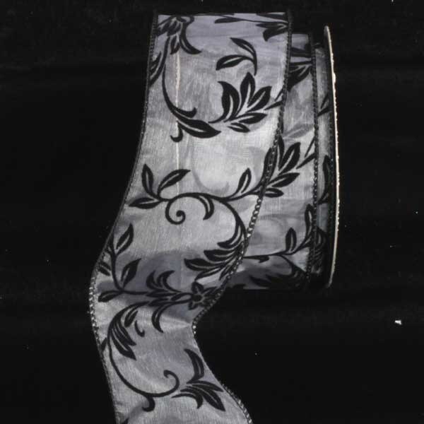 The Ribbon People White and Black Leafy Vine Printed Wired Craft Ribbon ...