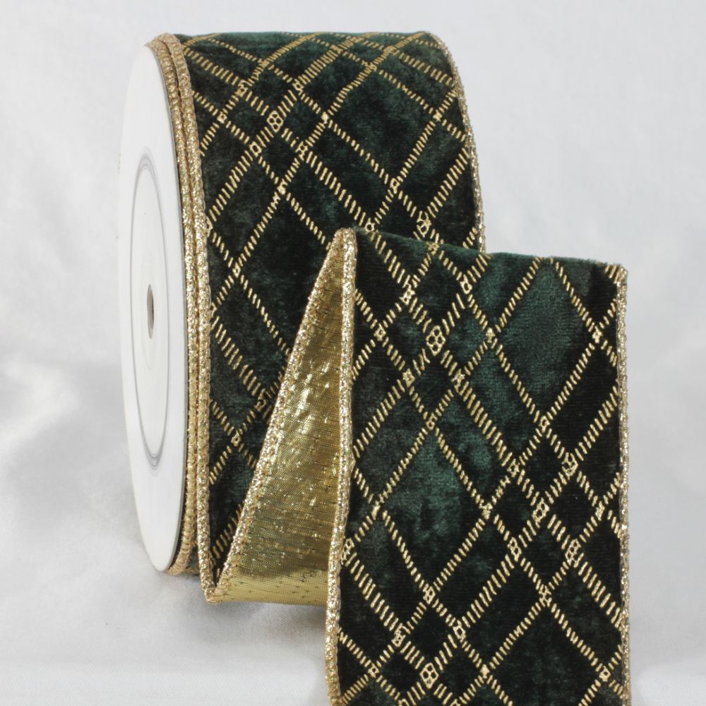 The Ribbon People Hunter Green and Gold Colored Diamond Patterned Craft ...