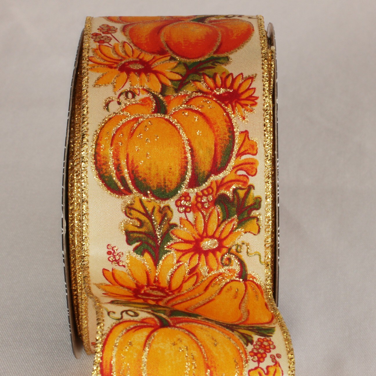 The Ribbon People Orange and Beige Fall Pumpkins Wired Craft Ribbon 2.5 ...