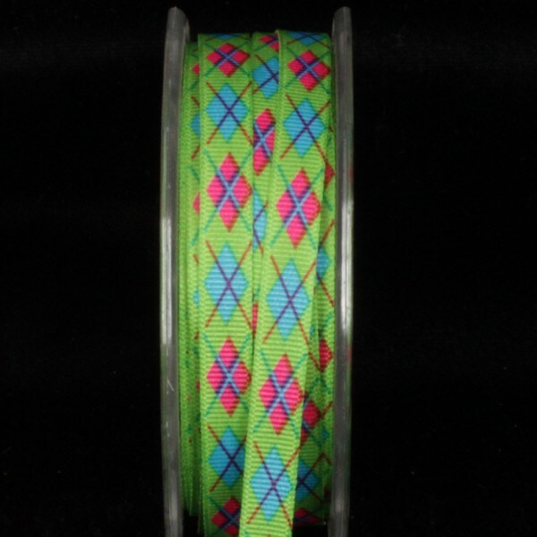 The Ribbon People Green and Blue Argyle Wired Craft Ribbon 0.25" x 27 ...