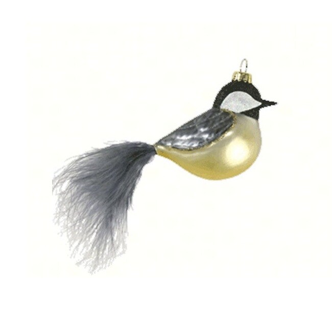 GC Home & Garden 5.63" Gray and Gold Chickadee Bird with Feather Tail ...