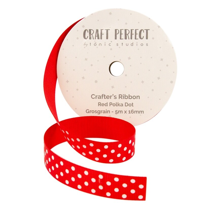 Craft Perfect Dotted Grosgrain Ribbon 16mmX5m-Red Polka Dot | Michaels