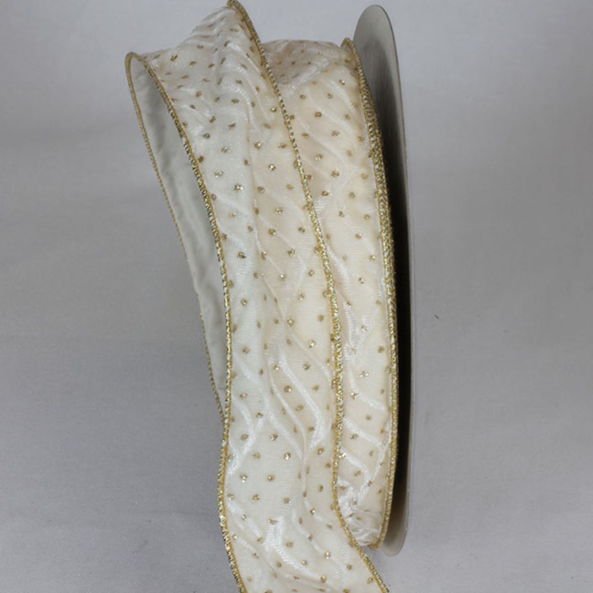 The Ribbon People Cream White and Gold Polka Dotted Wired Craft Ribbon ...