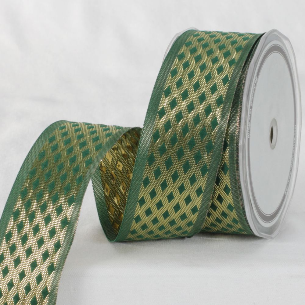 The Ribbon People Green and Gold Colored Metallic Finish Ribbon 1.5" x ...