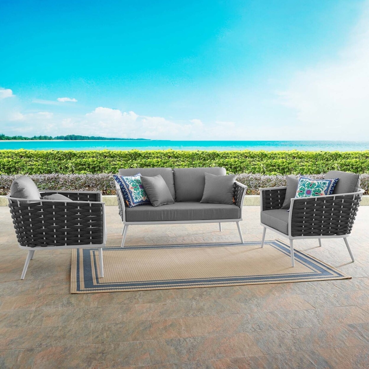 Modway Stance 3 Piece Outdoor Patio Aluminum Sectional Sofa Set-EEI ...