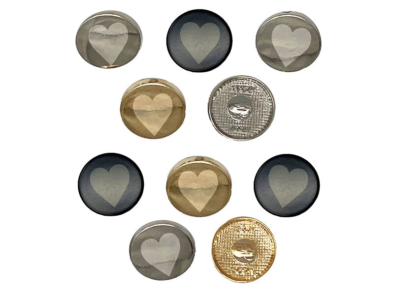Card Suit Hearts 0.6" (15mm) Round Metal Shank Buttons for Sewing - Set ...