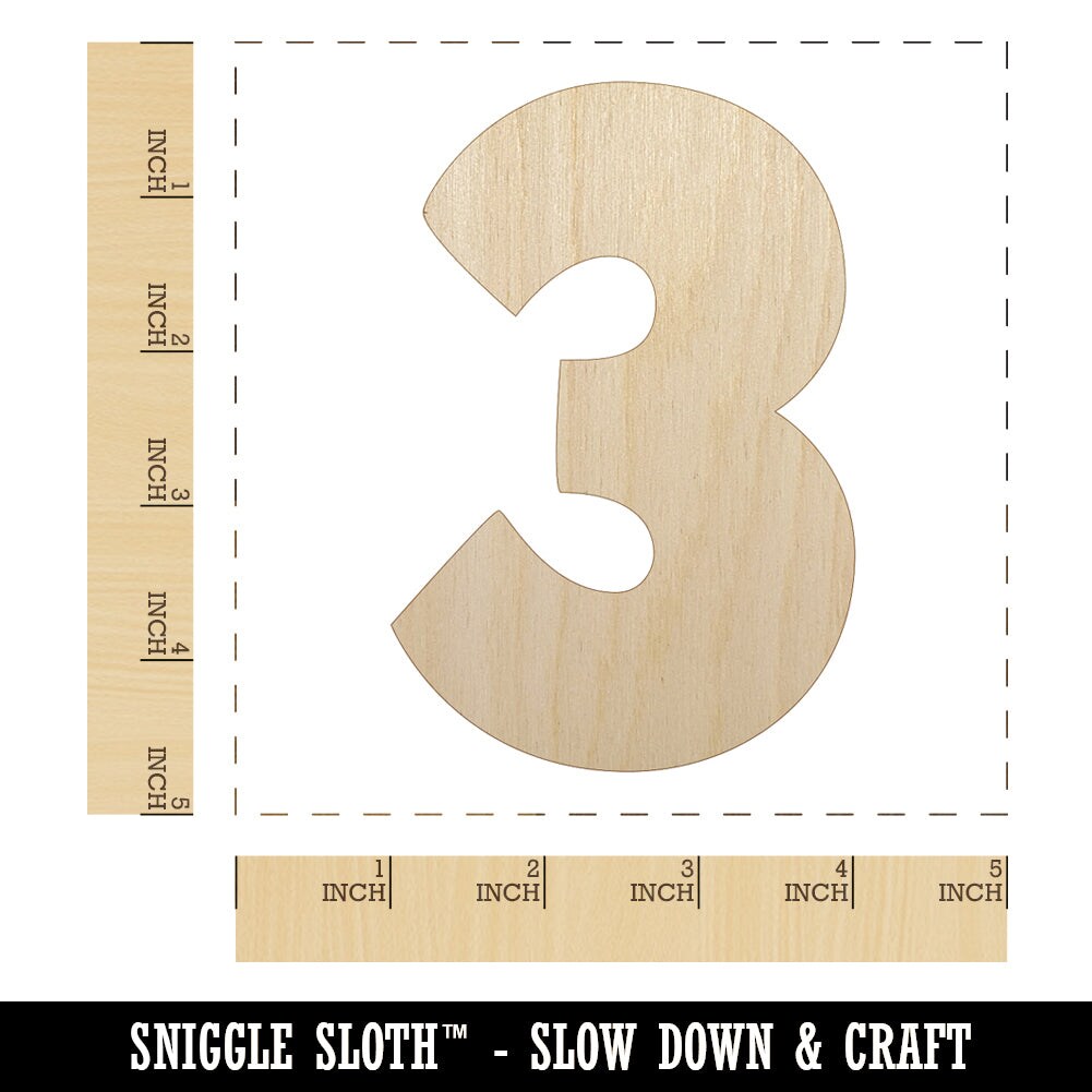 Number 3 Three Fun Bold Font Unfinished Wood Shape Piece Cutout for DIY ...
