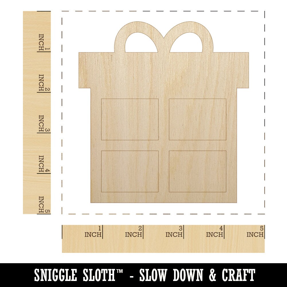 Present Gift Box Birthday Christmas Holiday Unfinished Wood Shape Piece ...