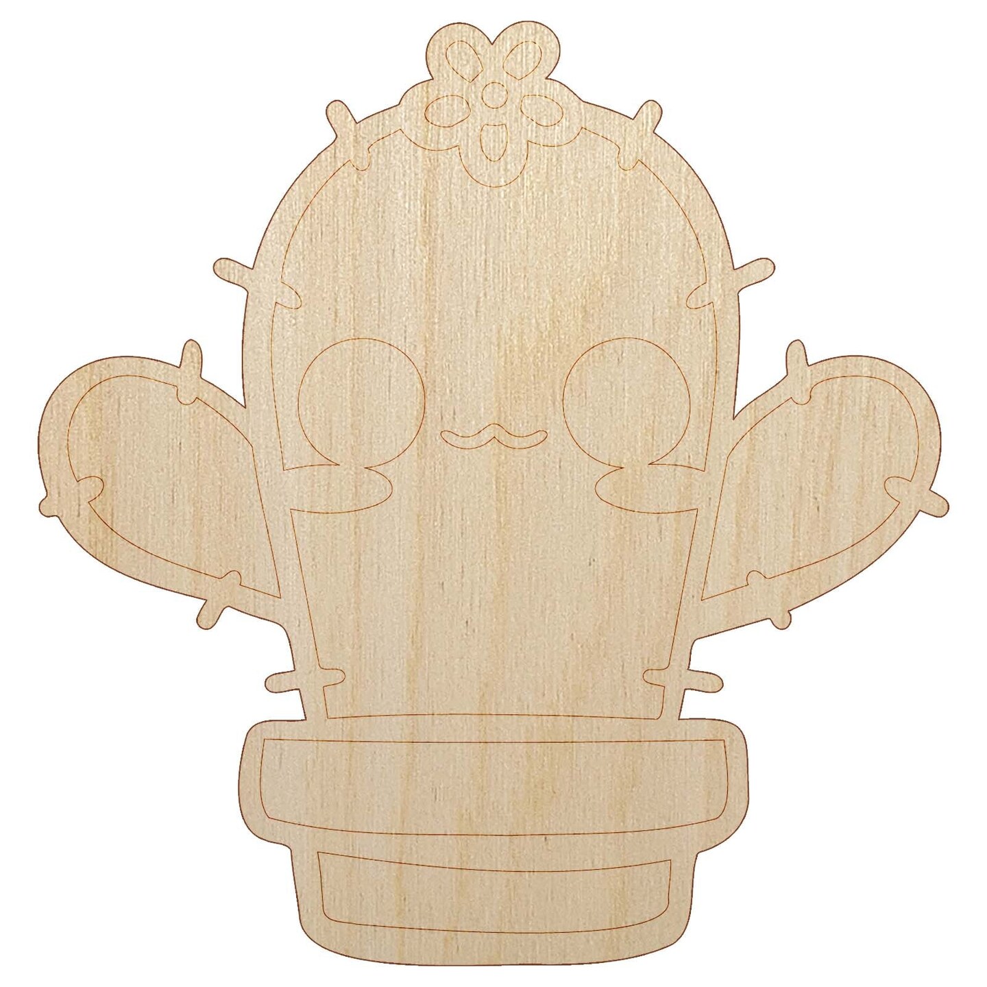 Adorable Kawaii Chibi Cactus in Pot Succulent Unfinished Wood Shape ...