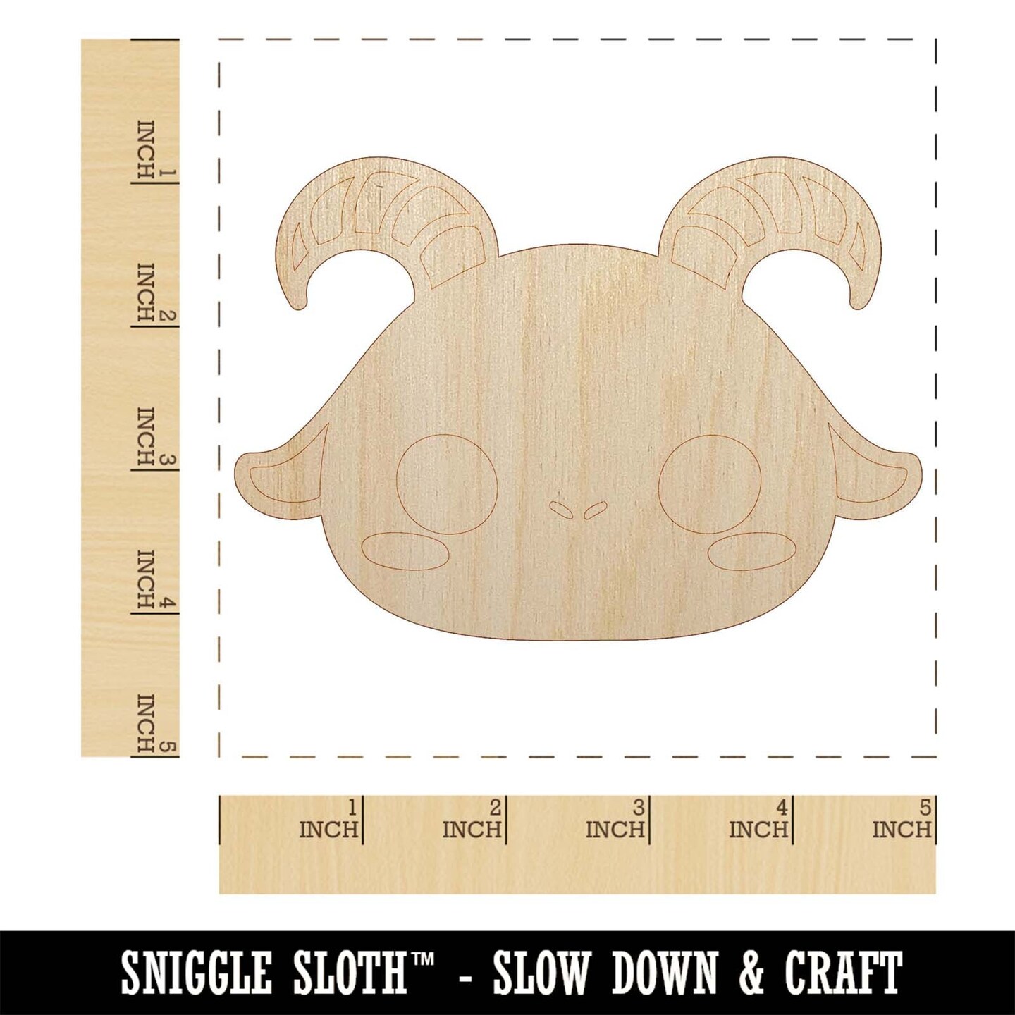 Charming Kawaii Chibi Goat Face Blushing Cheeks Unfinished Wood Shape ...