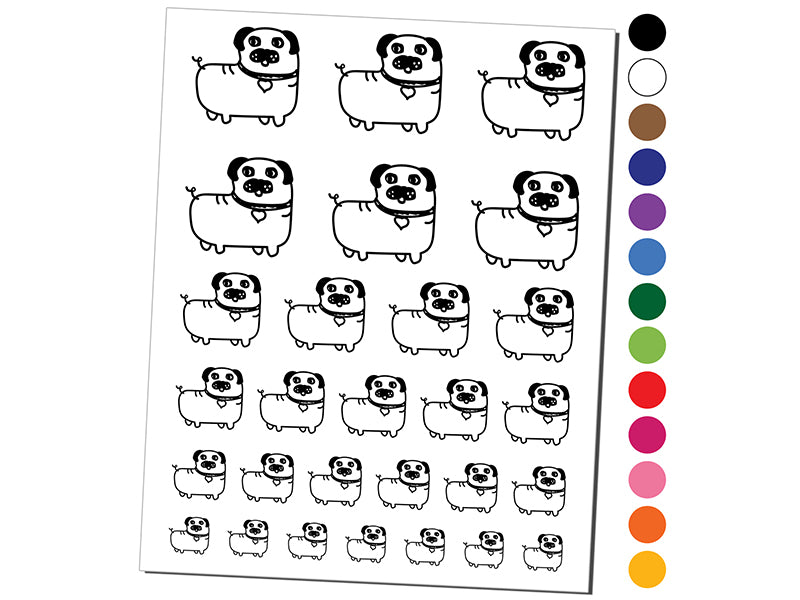 Pug Heart Collar Cute Doodle Temporary Tattoo Water Resistant Fake Body ...
