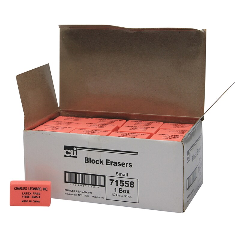 Eraser, Synthetic, Latex Free, Block Shape, Small, Pink, Box of 80 ...