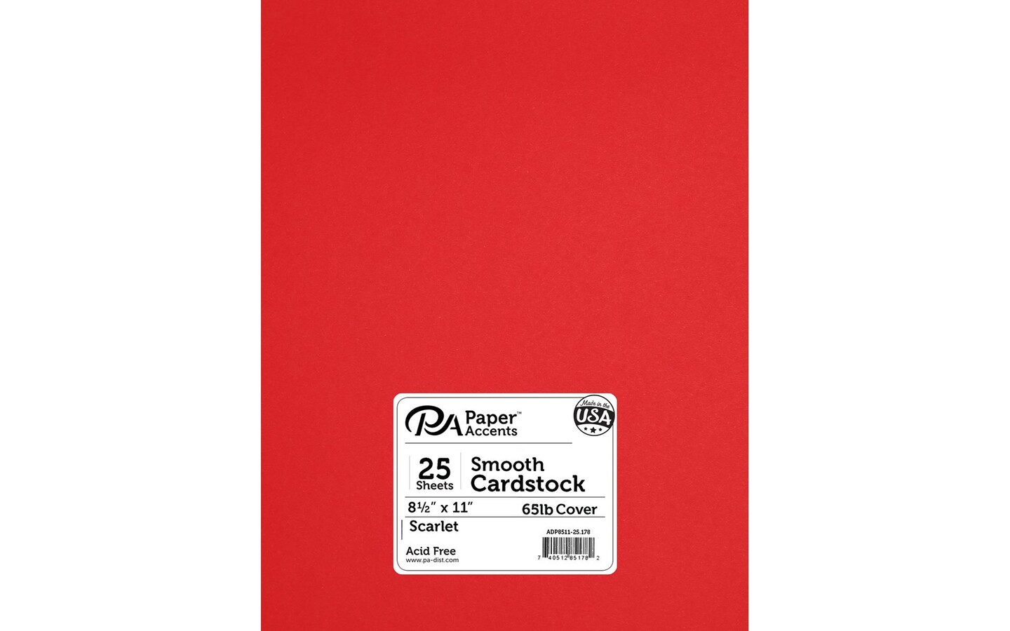 PA Paper Accents Smooth Cardstock 8.5" x 11" Scarlet, 65lb colored ...