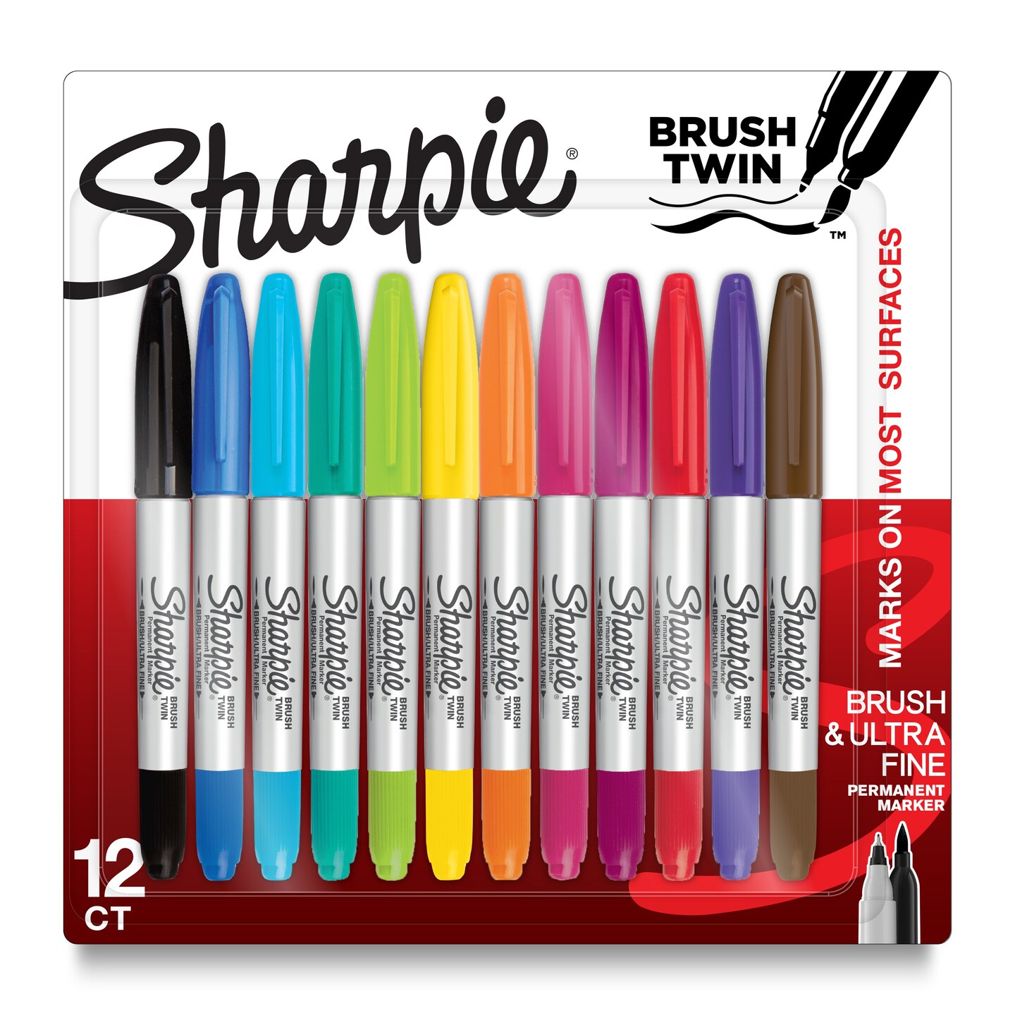 Sharpie Permanent Twin Brush Markers 12/Pkg-Assorted Colors | Michaels