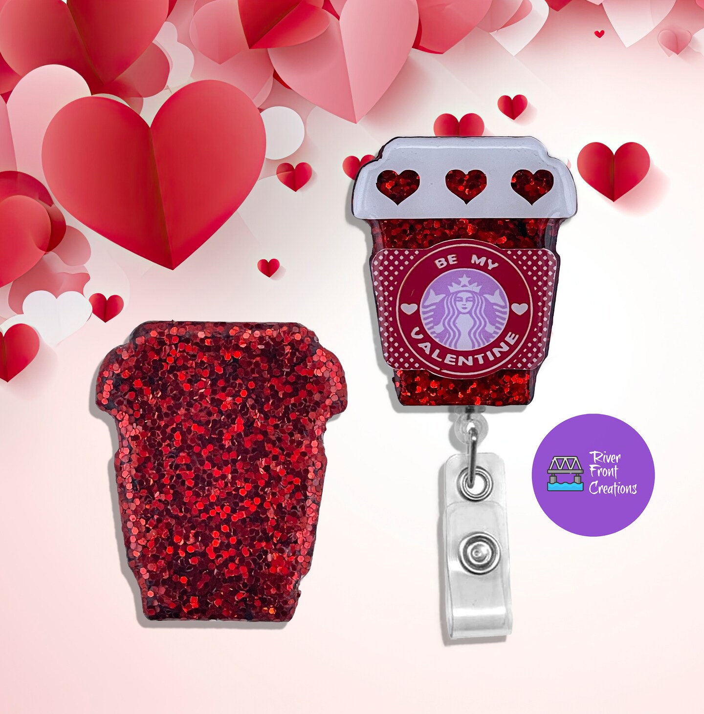 Valentine Badge Reel, Coffee Cup "Be My Valentine" Red Badge Reel ...