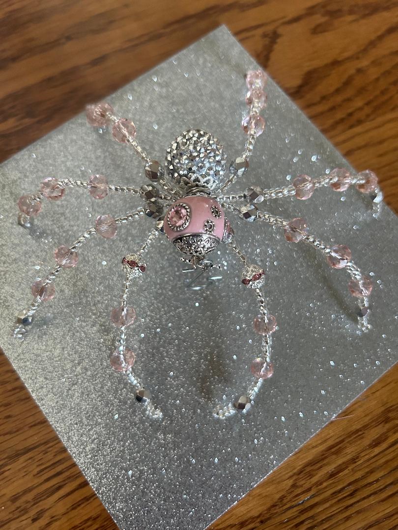 Handmade steampunk, pink-crystal, beaded spider. Use as gift, ornament ...