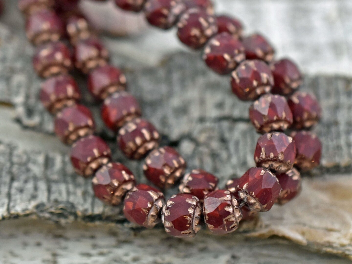 *20* 6mm Copper Washed Bronze Red Silk Fire Polish Cathedral Beads ...