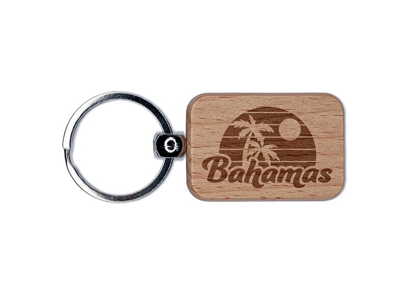 Bahamas Destination Tropical Sunset with Palm Trees Engraved Wood ...