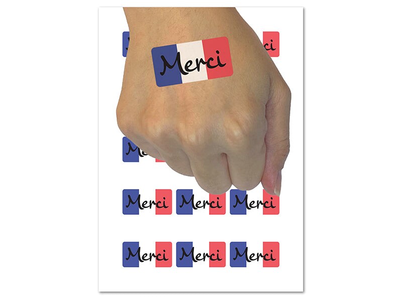 Merci Thank You French Temporary Tattoo Water Resistant Fake Body Art ...
