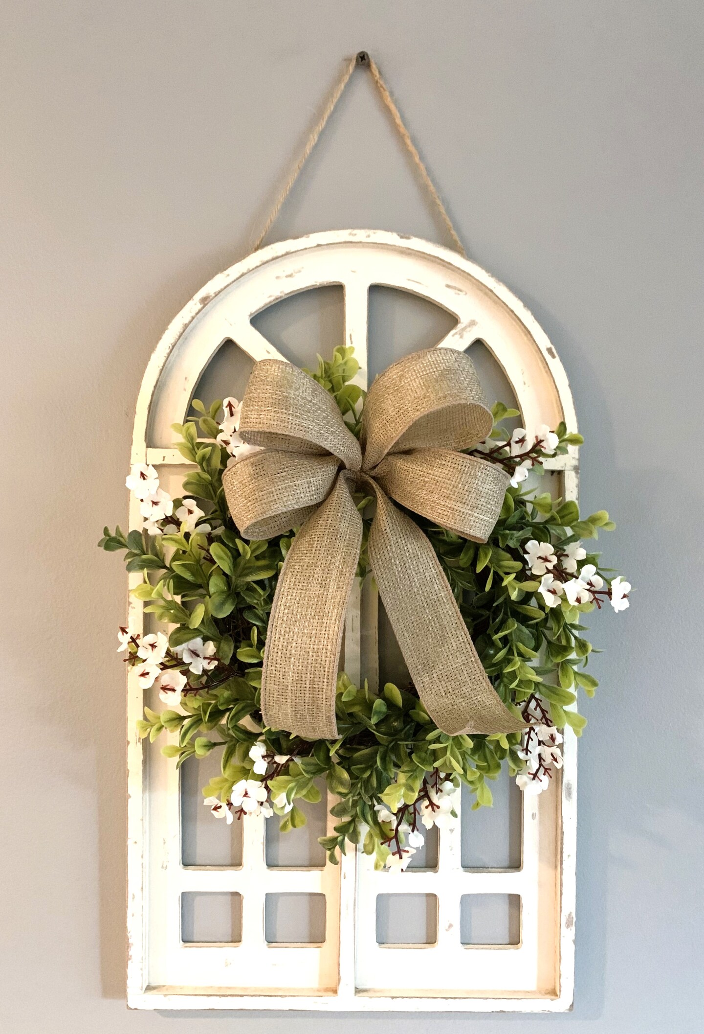 Farmhouse Boxwood Wreath with Cherry Blossoms Wall Décor Wreath ...
